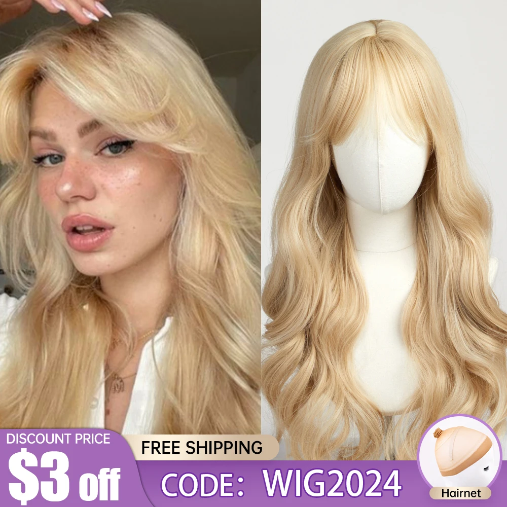 EASIHAIR-Sandy-Blonde-goldene-gewellte-synthetische-Per-cken-mit-langem ...