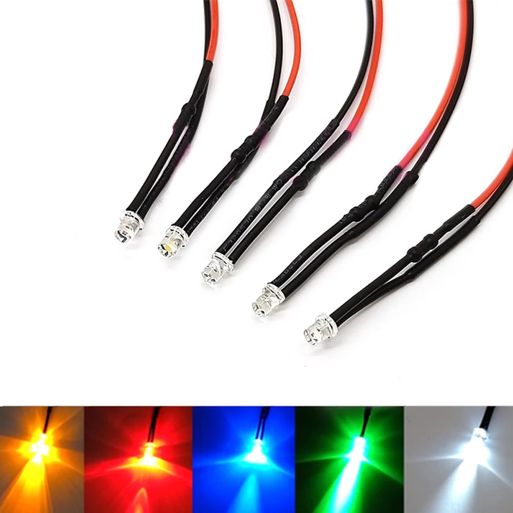 10pcs 3mm Pre-Wired Flat Top Wide Angle LEDs Ultra Bright LED Emitting ...