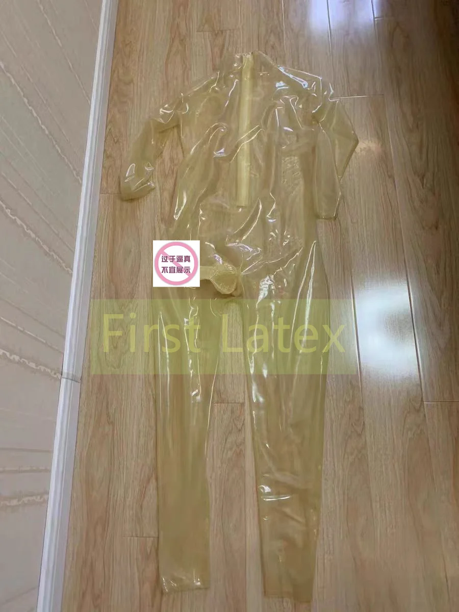 Handmade Natural Latex Fetish Man Transparent Catsuit Attached Front ...