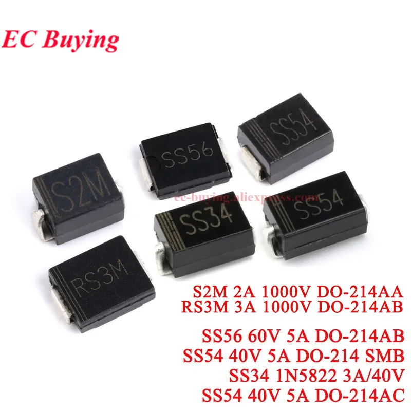 10Pcs-100Pcs SMA SMB Schottky Rectifier Diodes SMD SS56 SS54 SS34 ...