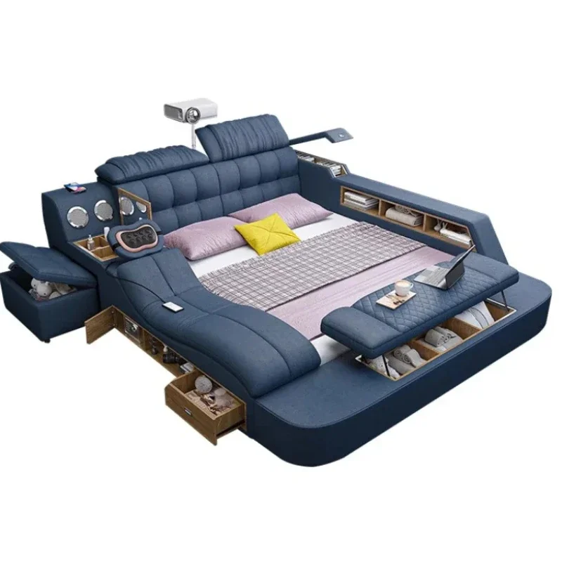 Cama-doble-de-cuero-multifuncional-mueble-de-lujo-Modular-color-blanco ...