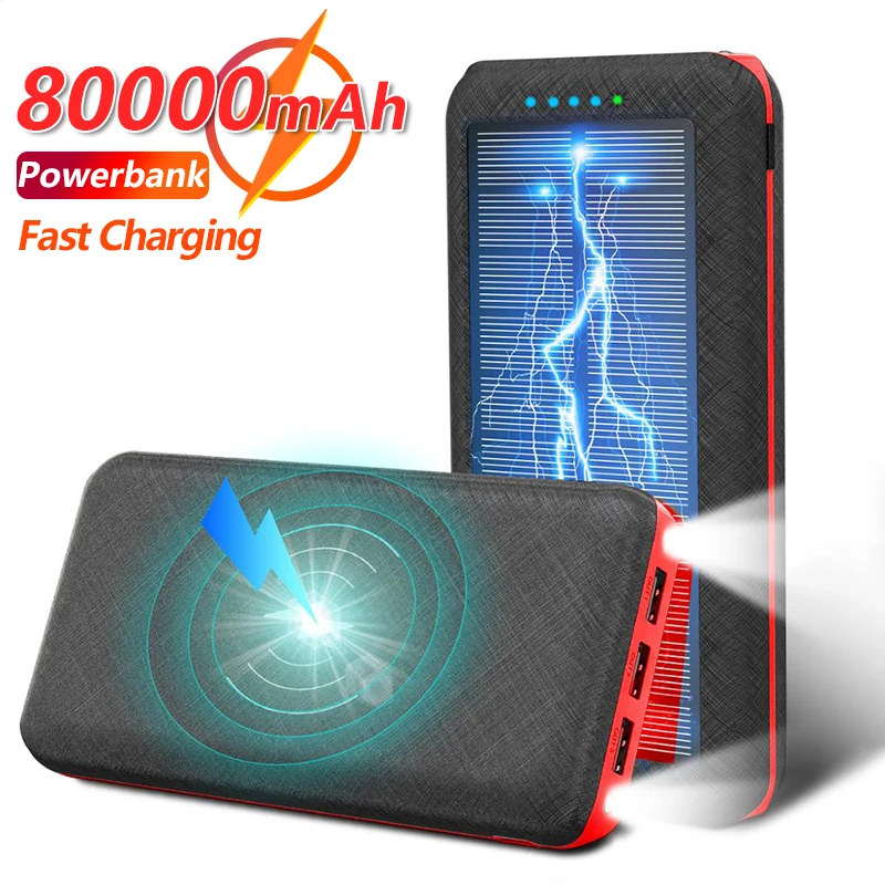 80000mAh Qi Solar Wireless Power Bank Portable Outdoor Mobile Phone ...