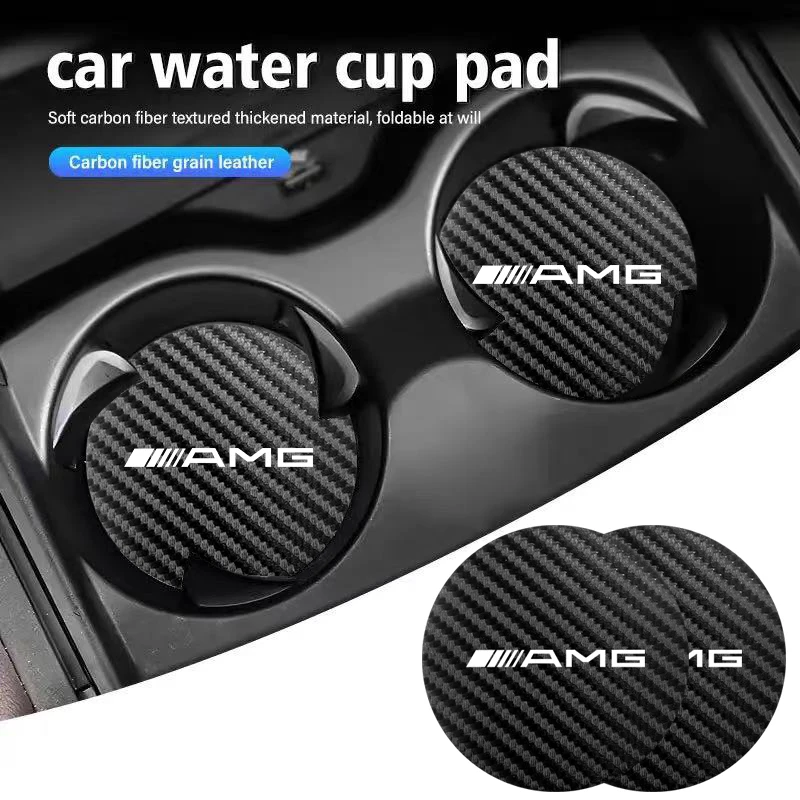 2Pcs-Car-Anti-noise-Coaster-Mat-Carbon-Leather-Water-Cup-Pad-For ...