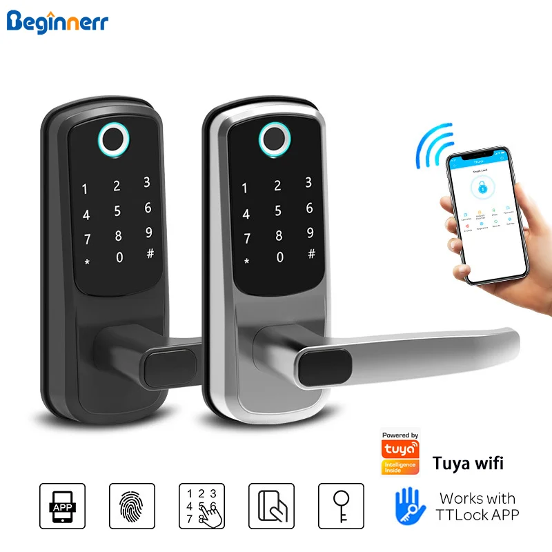 Single-latch-Keypad-Electronic-door-lock-Silver-Black-Fingerprint-M1 ...