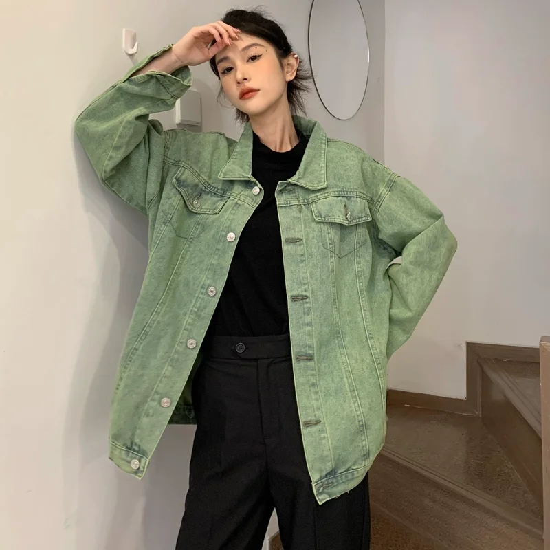 Korean-Green-Washed-Denim-Jacket-Women-Harajuku-Loose-Jeans-Jacket ...