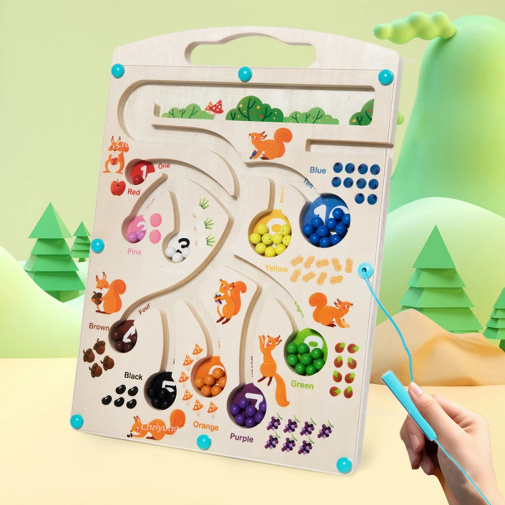Wooden-Magnetic-Maze-for-Kids-Magnetic-Sorting-Game-Magnet-Color-and ...
