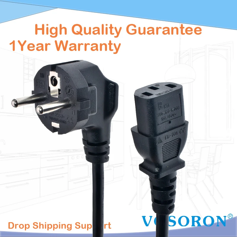 CEE7/7 to IEC C13 Power Cords, 10A/16A, 250V, H05VV-F 0.75mm Cable ,Short Schuko to C13 Power ...