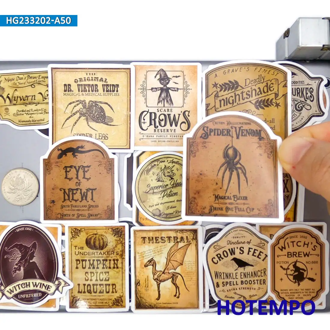 20-30-50PCS-Magic-Potion-Tag-Stickers-Halloween-Style-Retro-Alchemy ...