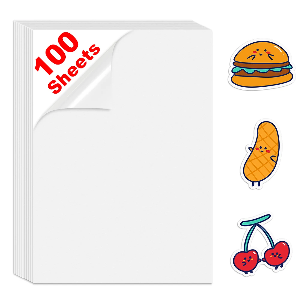 100-Sheets-Printable-Vinyl-Sticker-Paper-Matte-White-A4-Paper-Self ...