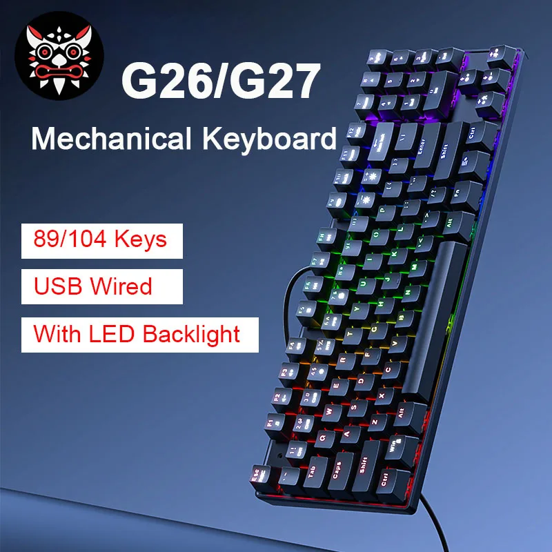 ONIKUMA G26/G27 Wired USB Gaming Keyboard Black Switch 89/104 Keys ...