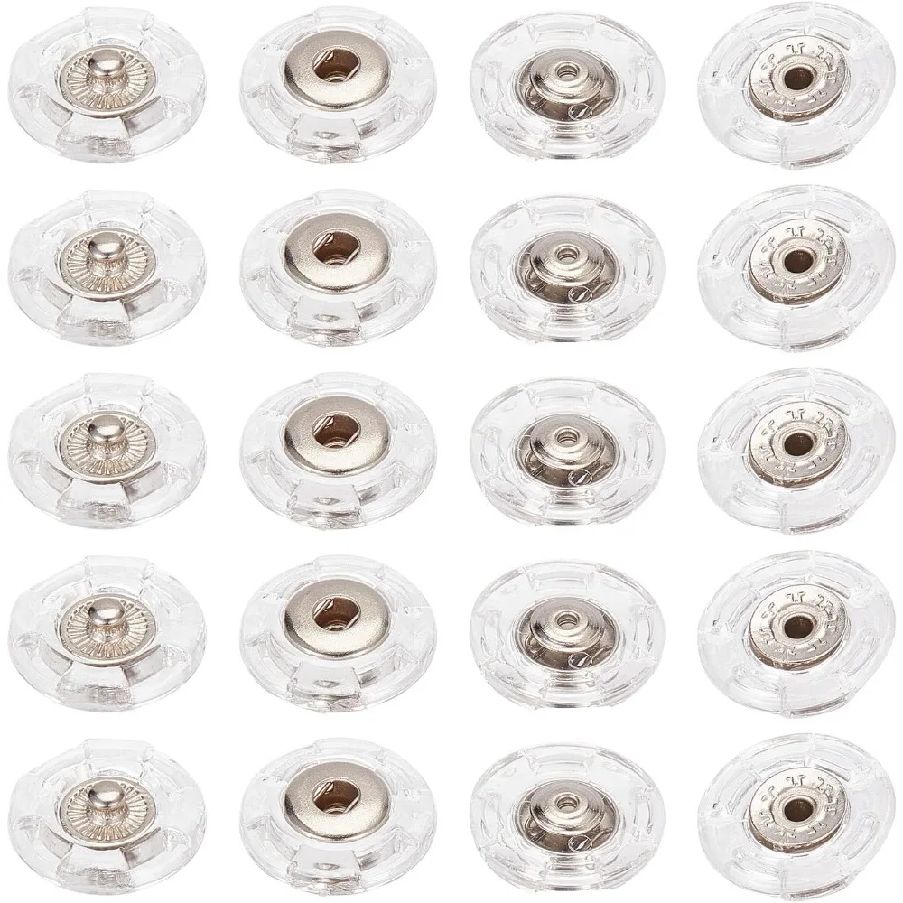 1 Box 25 Sets Clear Sew on Snap Buttons Press Studs Buttons Transparent ...