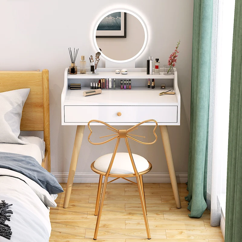 Led Lights Box Dressing Table Mirror Chair Set Bedside Dressing Table ...