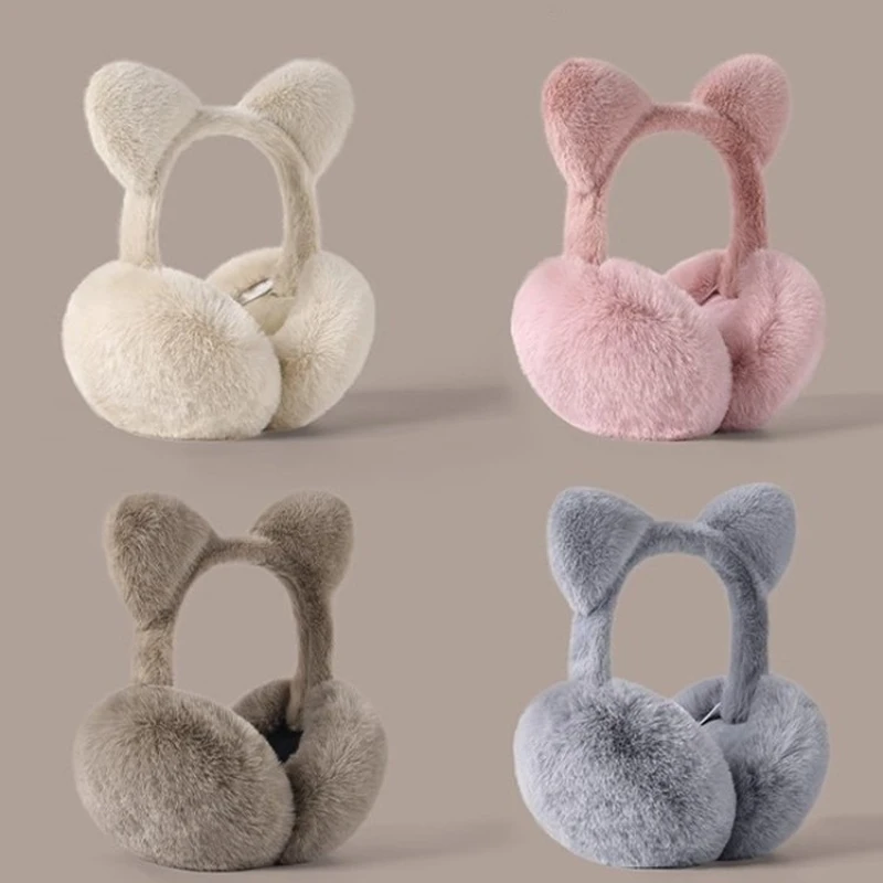 Cat ears foldable earmuffs plush warm ear covers portable ear ...