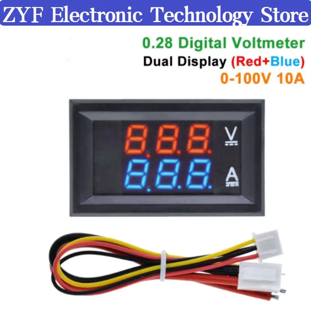 TZT DC 0-100V 10A Digital Voltmeter Ammeter Dual Display Voltage ...