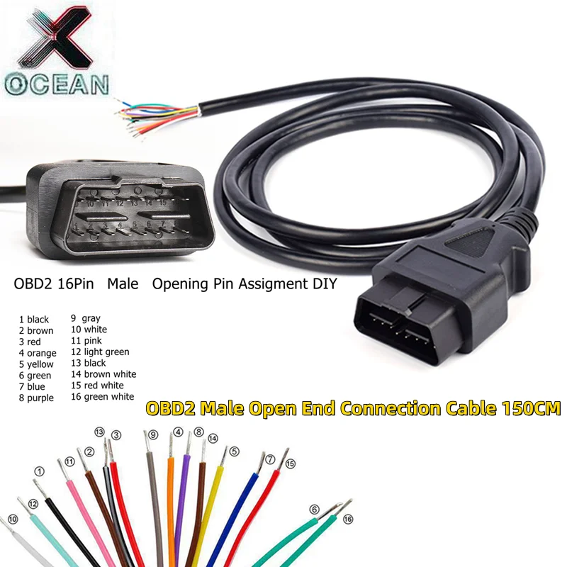 2025 New OBD Cable OBDII Eobd OBD2 16-Pin OBD 2 Adapter Open Male Cable ...