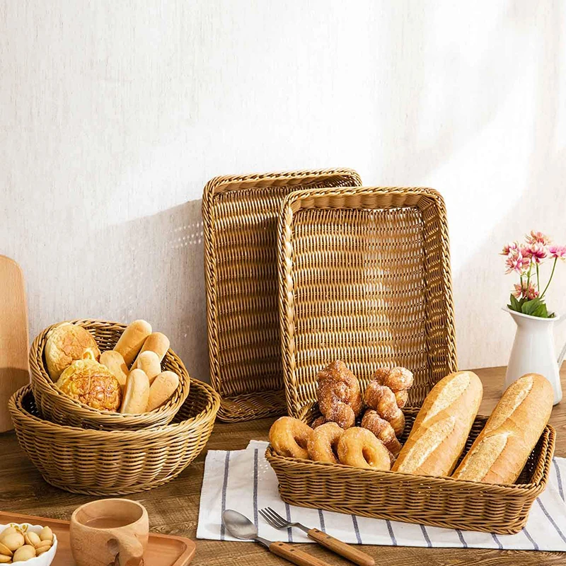 Rattan-Storage-Basket-Rectangular-Bread-Bakery-Vegetable-Fruit-Display ...