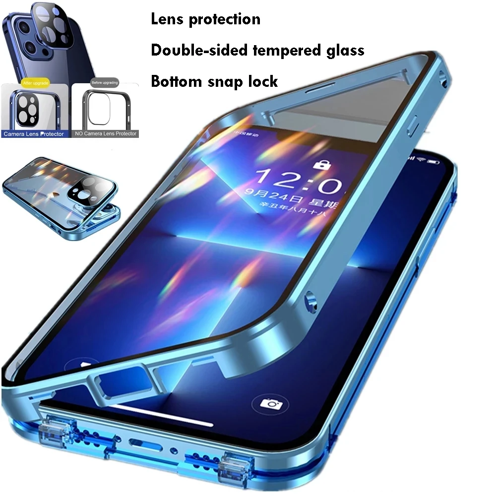 360 Full Protection Metal Magnetic Double Sided Glass Snap Lock Case ...
