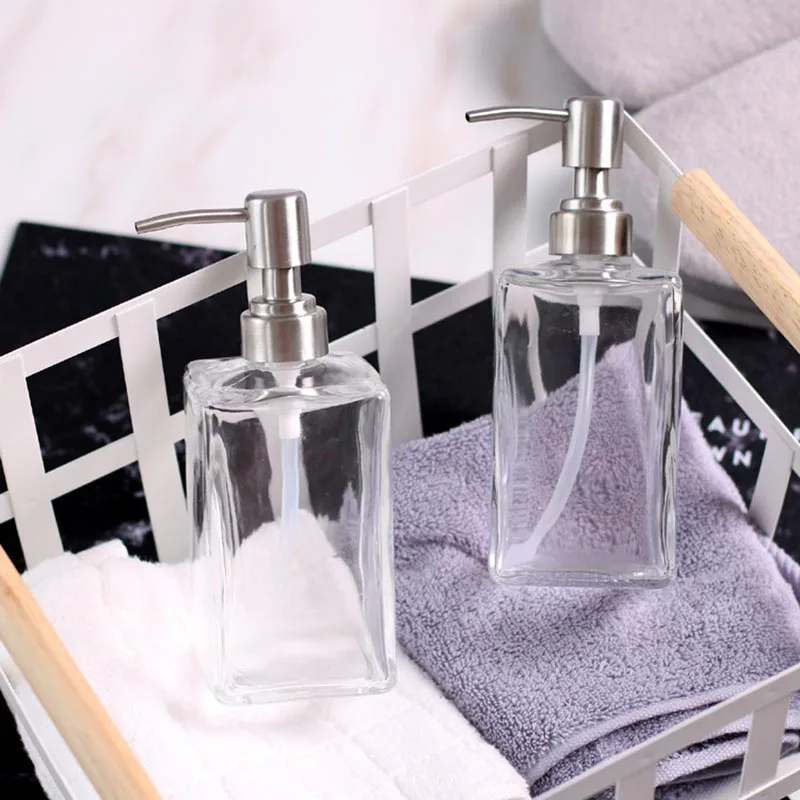 Glass Shampoo Dispenser Stainless Steel Pump Liquid Soap Essential Oil ...