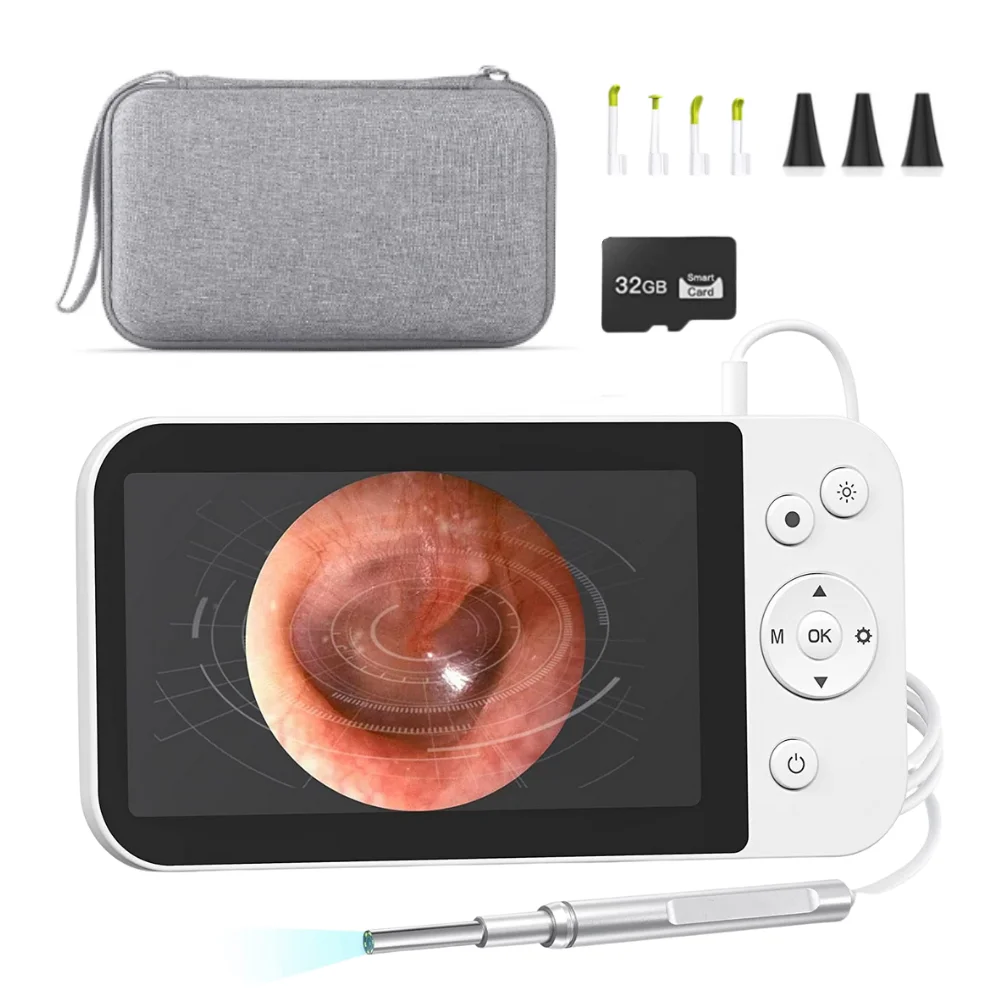 3.9mm 1080P HD Visual Digital Otoscope 5" IPS Screen Video Ear Wax ...