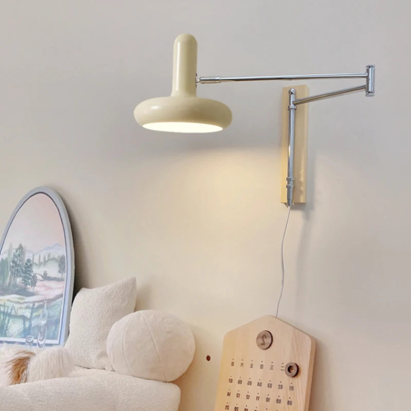 White Retractable Rocker Arm Wall Lights With EU/US Plug Long Arm Lamp ...