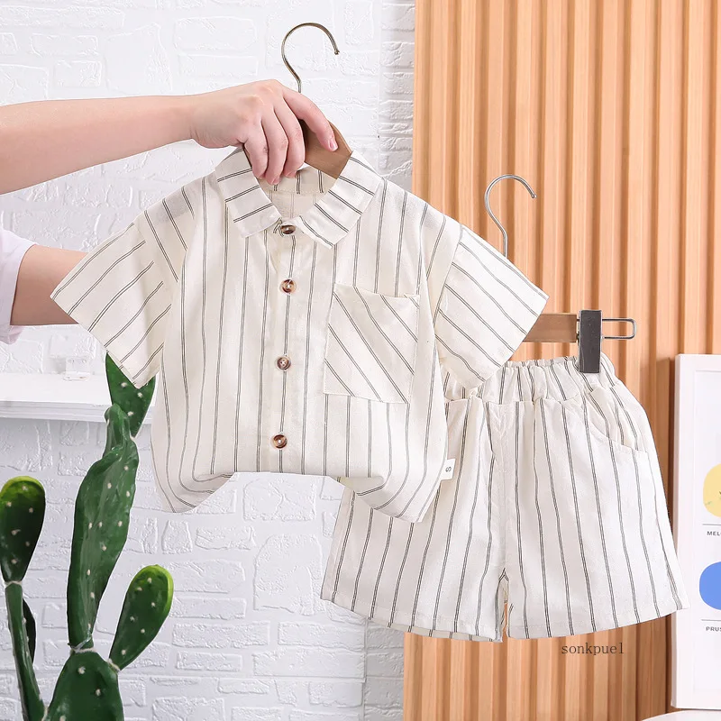 Summer-Boys-Clothing-Set-Kids-Turn-Down-Collar-Shirt-Shorts-Children ...
