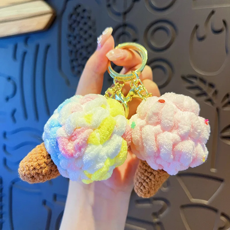 Cute Ice Cream Cone Crochet Keychain Multiolor Ice Cream Keyrings ...