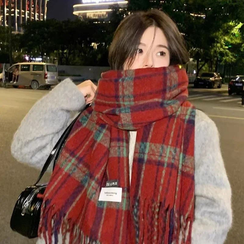 Winter-Classic-Red-Checkered-Scarf-Shawl-Imitation-Cashmere-Christmas ...