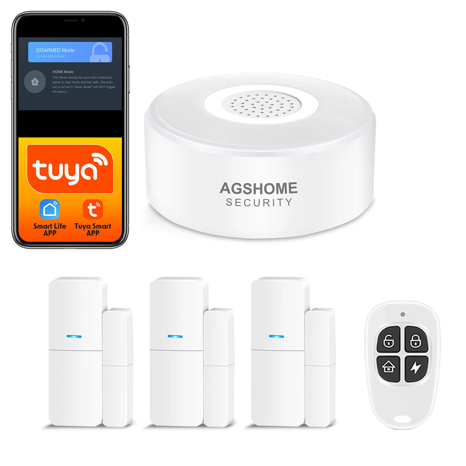 5-Piece-Kit-Tuya-Smart-APP-Remote-Control-Home-Security-Siren-Door ...