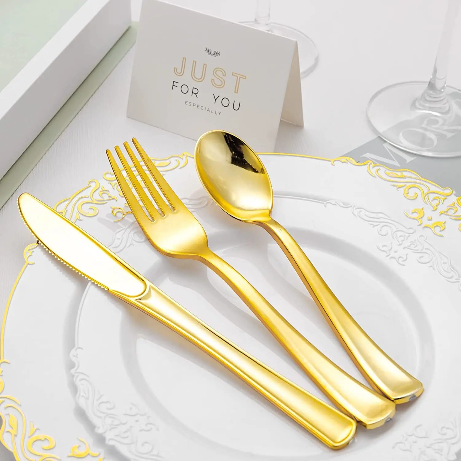 75-Pieces-Gold-Plastic-Silverware-Party-Flatware-Set-Heavyweight ...