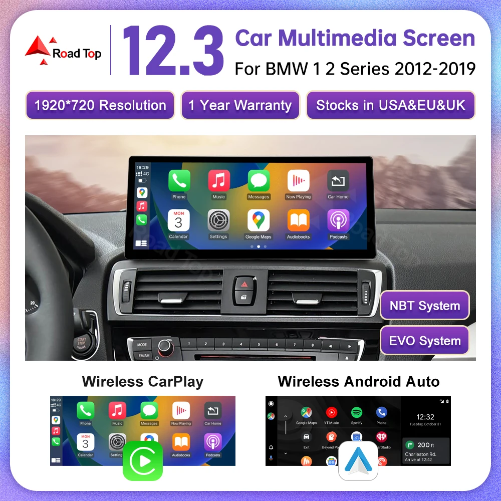 12.3" Ultra Thin Android Auto Screen For BMW Series 1/2 Series F20 F21 ...