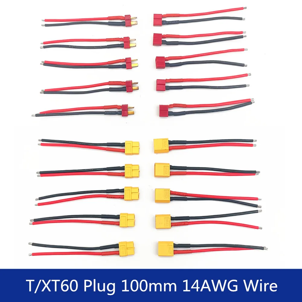5Pairs-XT60-T-Plug-Male-Female-Connector-with-100mm-14AWG-Silicone-Wire ...