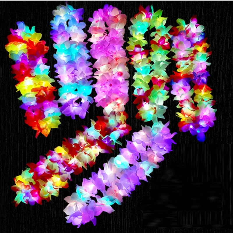 10pcs-LED-Light-up-Flashing-Hawaiian-Leis-Hula-Dance-Garland-Tropical-Flowers-Neck-Loop-Necklace ...