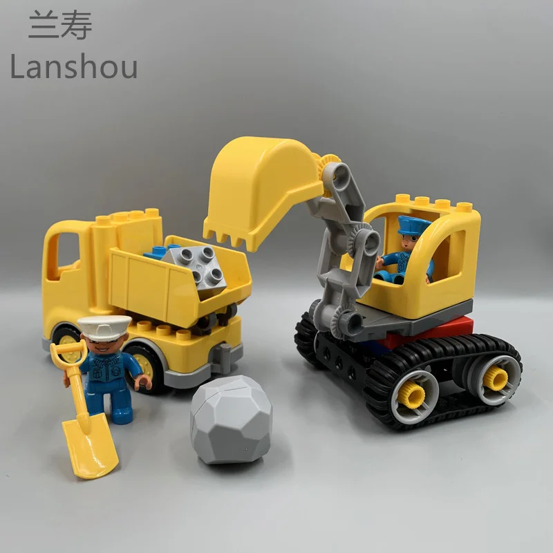 Engineering-Truck-Big-Size-Building-Blocks-Crane-Bulldozer-Car-City ...