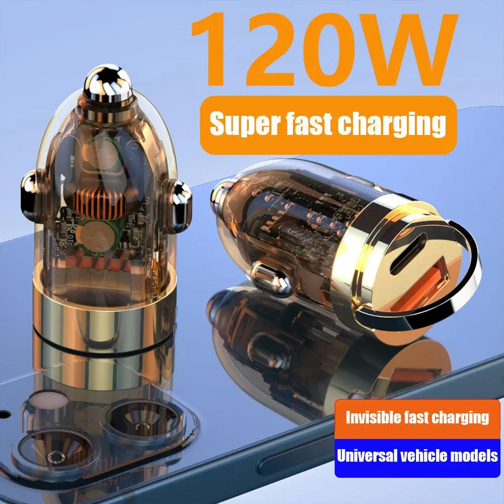 120W-Transparent-Invisible-Pull-Car-Charger-USB-Type-C-Fast-Charging ...
