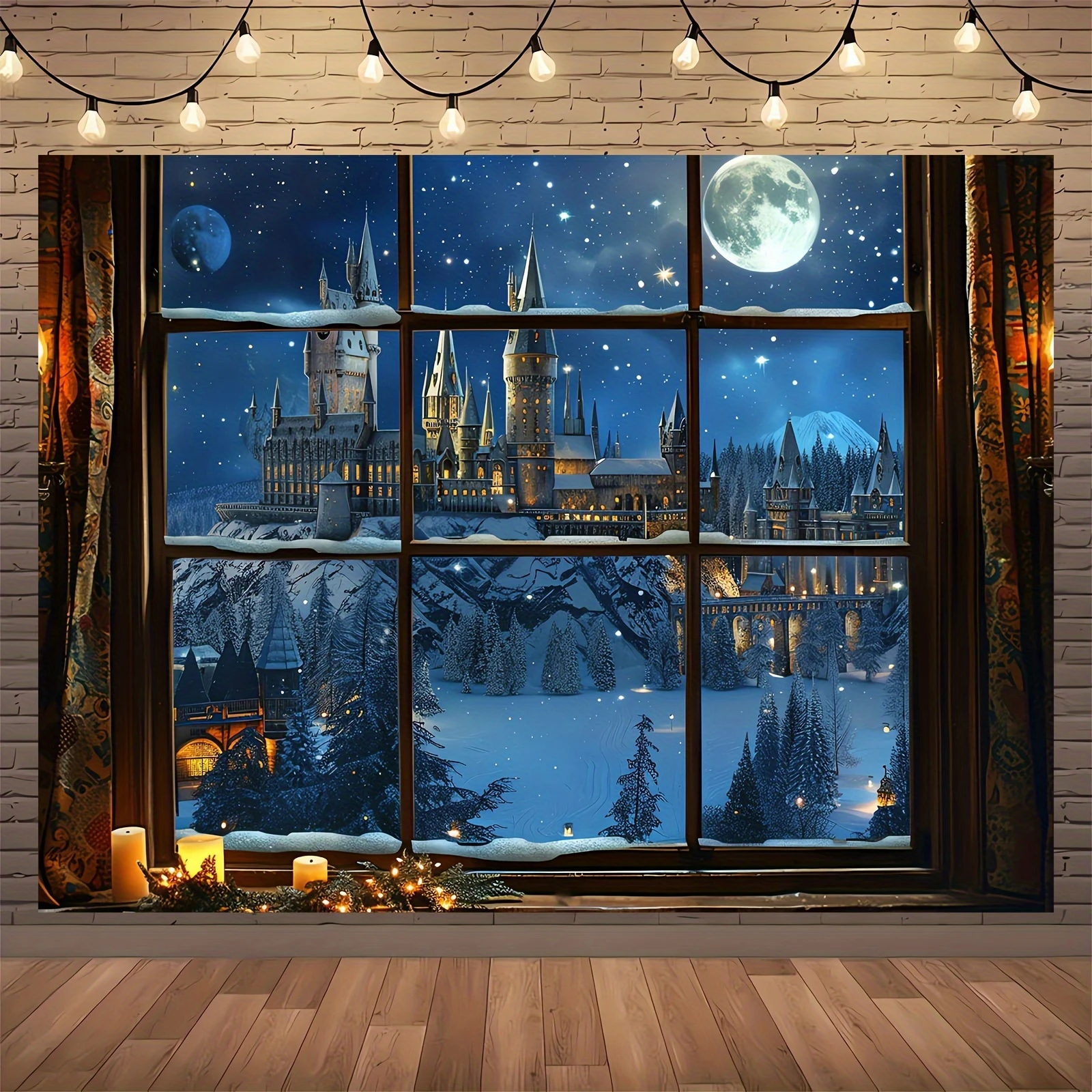 Magic-Castle-School-Background-Photography-Window-Night-Full-Moon-Star ...