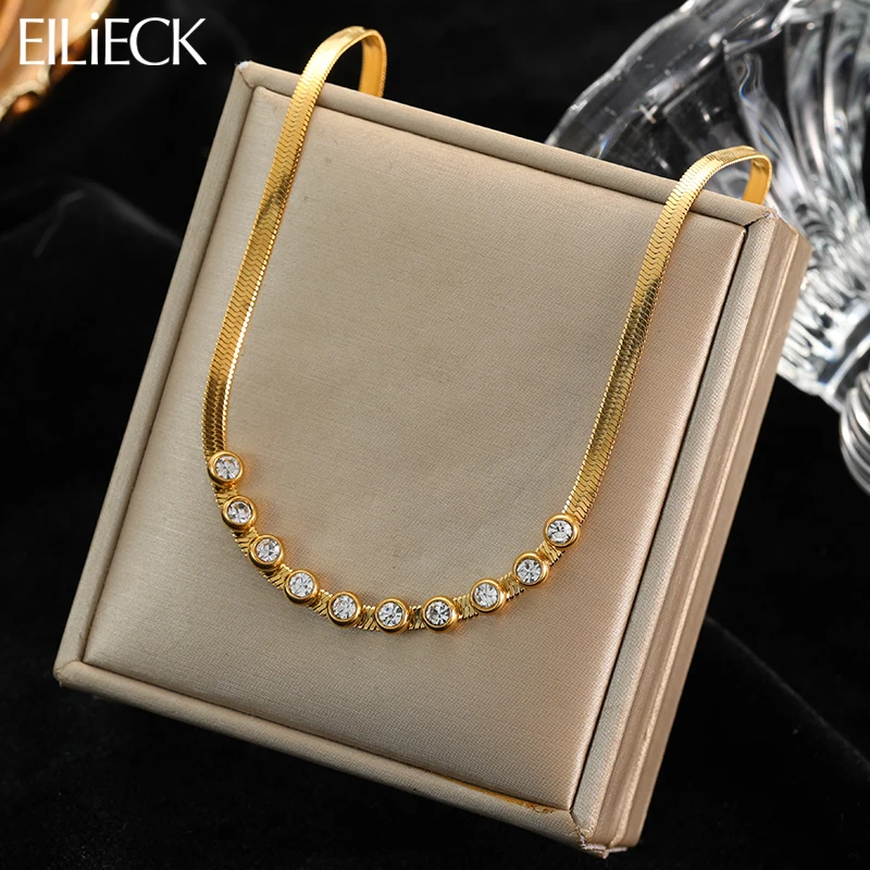 EILIECK 316L Stainless Steel Gold Color Zircon Necklace For Women ...