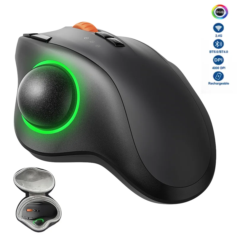 Wireless Bluetooth Trackball Mouse 2.4G RGB Ergonomic Rechargeable ...