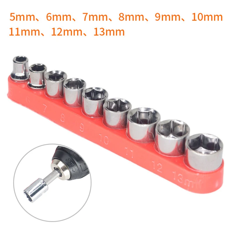 9Pcs 5-13mm Hexagonal Socket 1/4 Inch Drive High Hardness Drill Socket ...