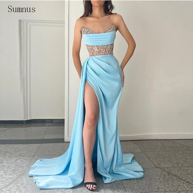 Sumnus-Modern-Evening-Dresses-Strapless-High-Side-Slit-Mermaid-Stain ...