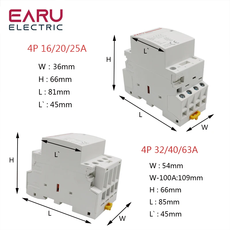 Earu 4P 16-100A AC/DC 24V 220V 50/60Hz DIN Rail Modular Contactor Switch Controller for Smart ...