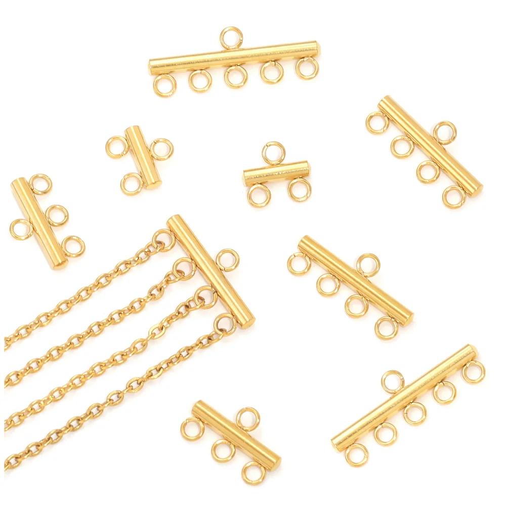 10pcs Stainless Steel Gold Cylinder Multi Strand Necklace Bracelet ...