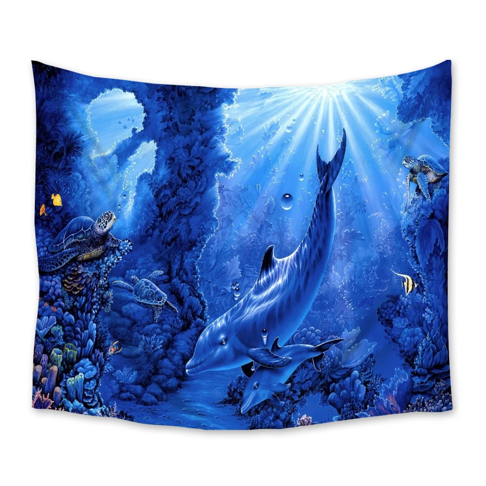 Underwater World Dolphin Sea Turtle Fish Coral Psychedelic Tapestry ...