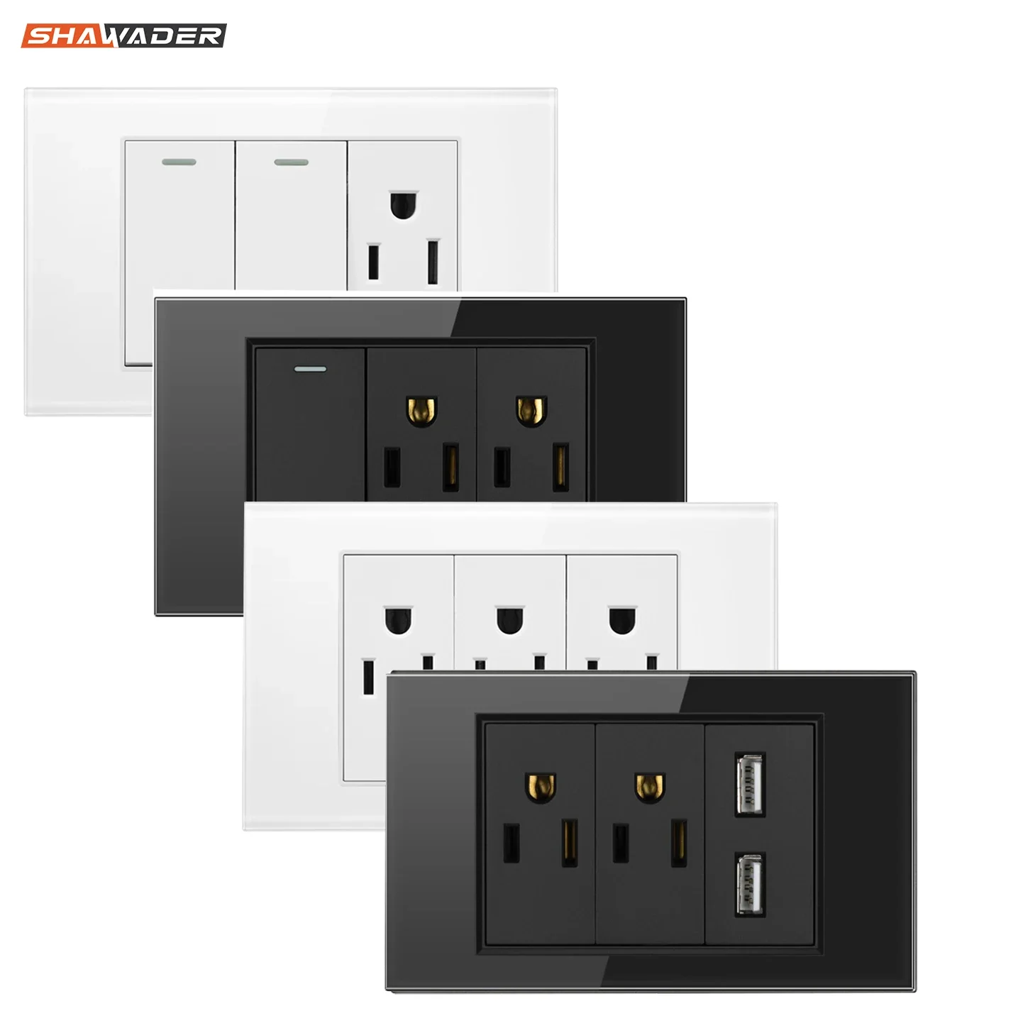 Power-Wall-USB-Socket-Light-Switch-Double-1-2-Pole-Glass-Panel-Outlet ...