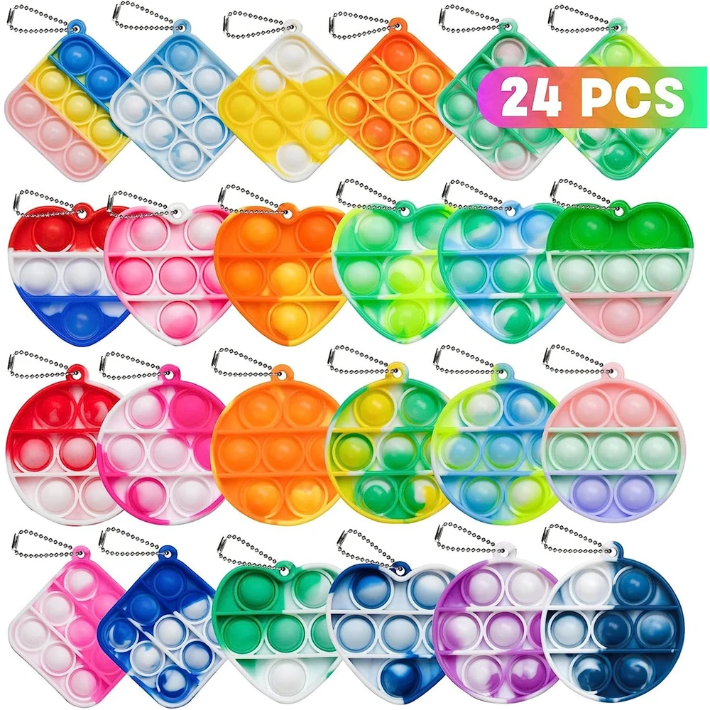 24PCS Pop Fidget Toys Party Favors 3 Shape Pop Keychain Toys Fidgets ...