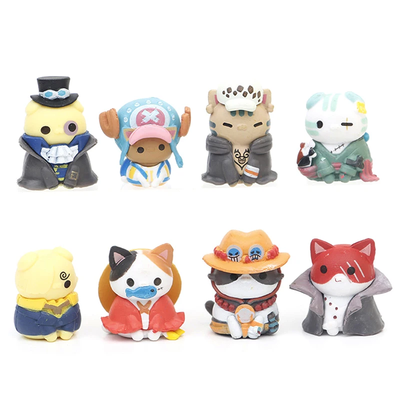 8PCS-Set-Anime-Cat-One-Pieces-Figures-PVC-Q-Version-Doll-Luffy-Chopper ...