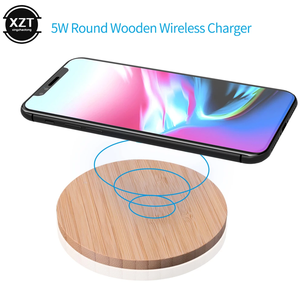 Portable 5W Bamboo Wood Wireless Charger Desktop Round Square Phone ...