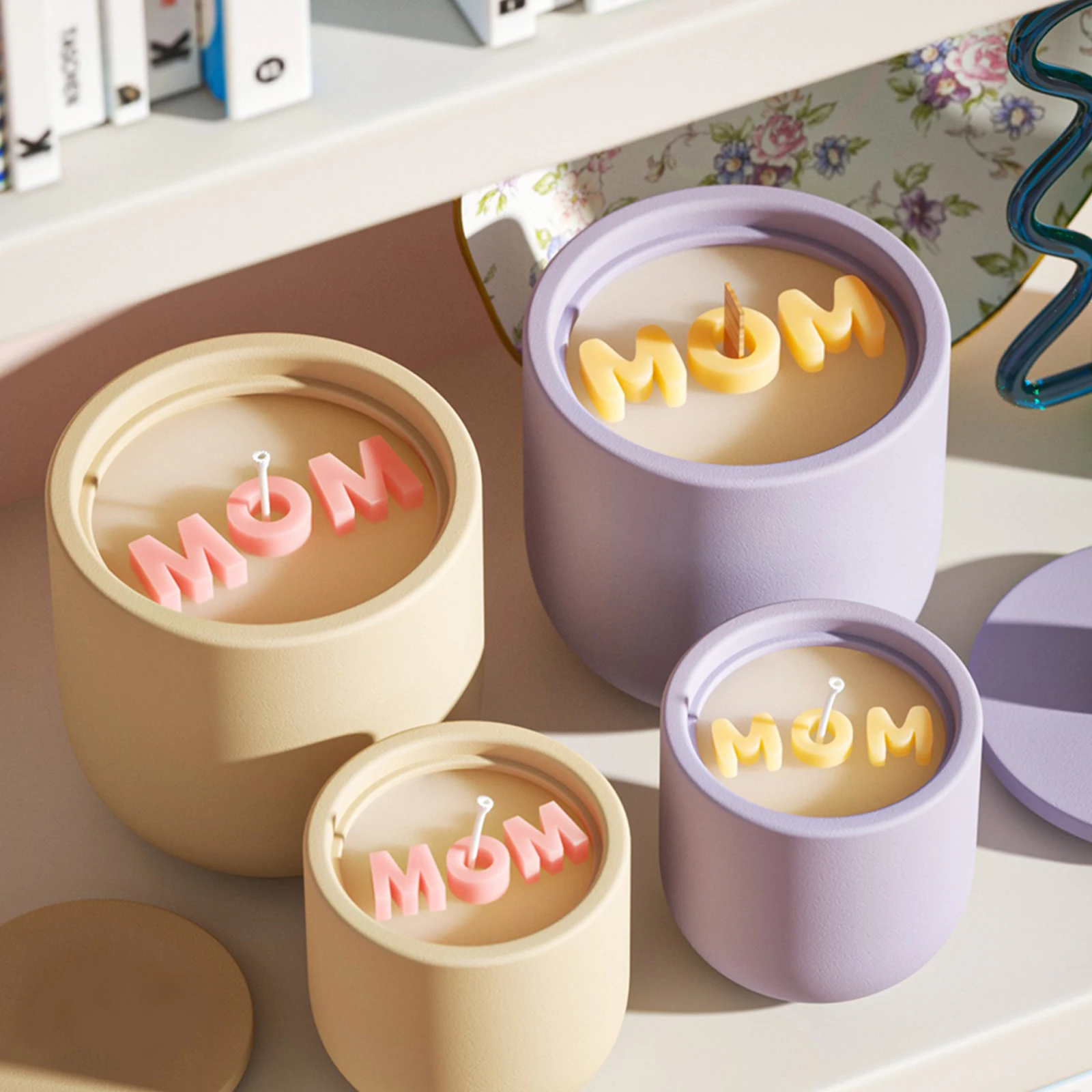 DIY Mother 's Day Silicone Mold Mom Letter Candle Molds and Candle Jar ...