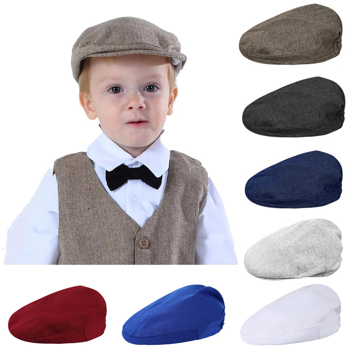 Baby-Boys-Flat-Hat-Kids-Child-Elastic-Herringbone-Berets-Hats-Children ...