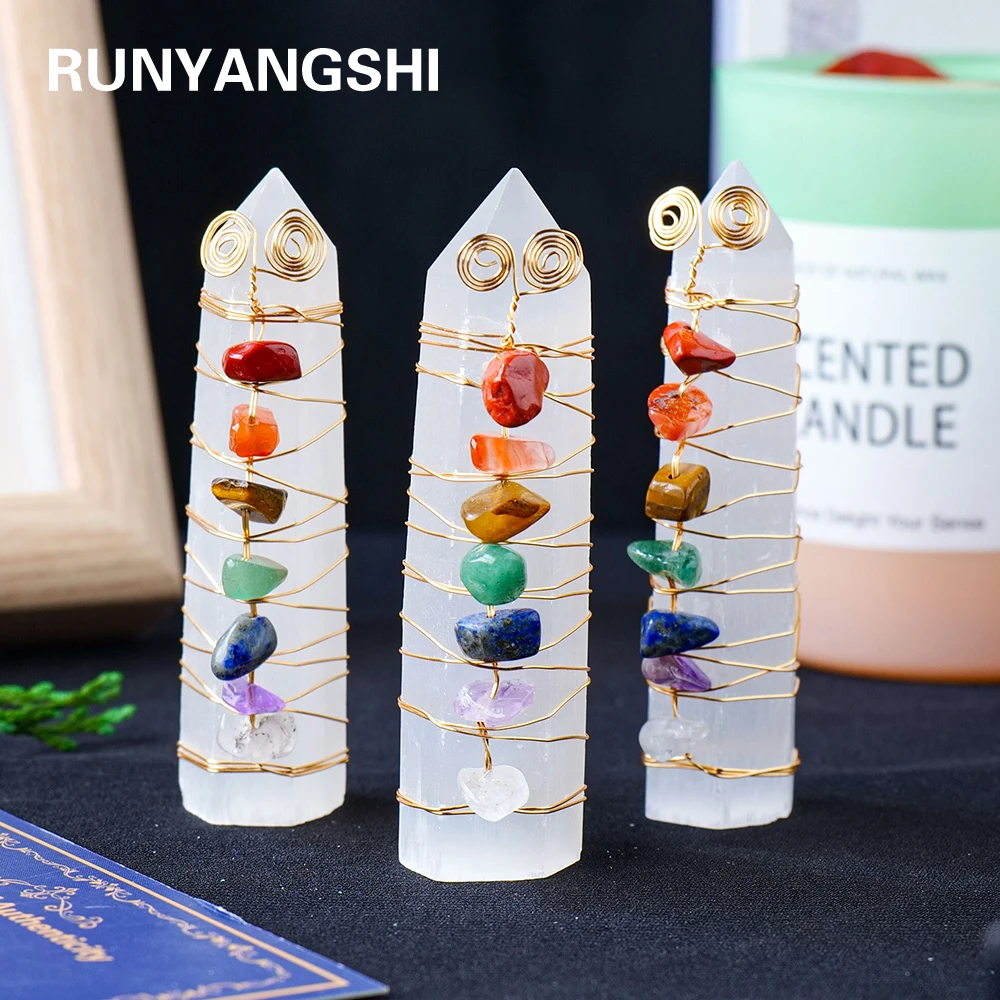 1PC Natural Stone White Selenite Crystal Point Chakra Chips or Healing ...
