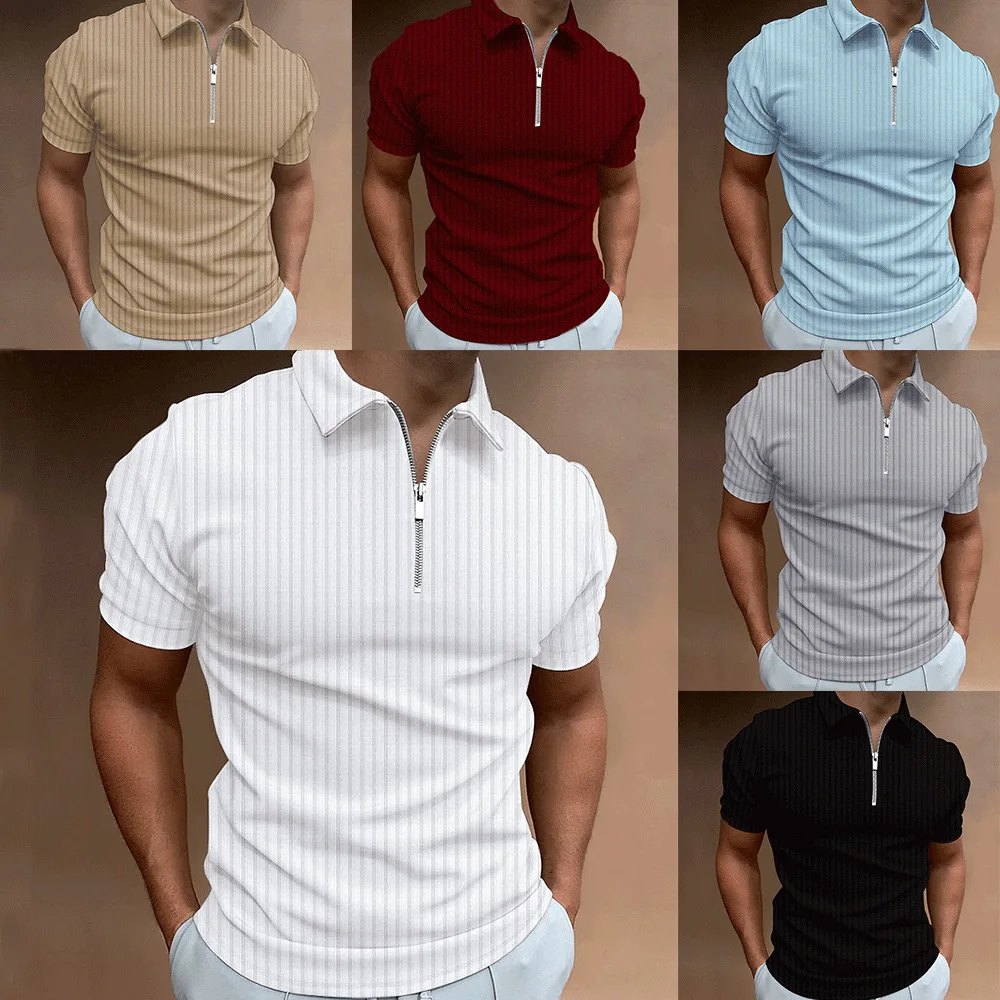 POLO Shirt Zipper Stripe Short sleeved Men's Polo Shirt